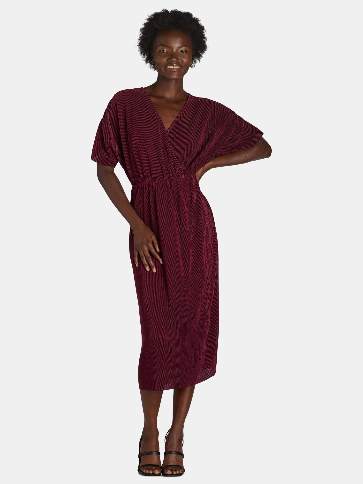 Nine.Eight Women’s Plisse Pleat Wrap Dress with Short Sleeves, Sizes XS ...