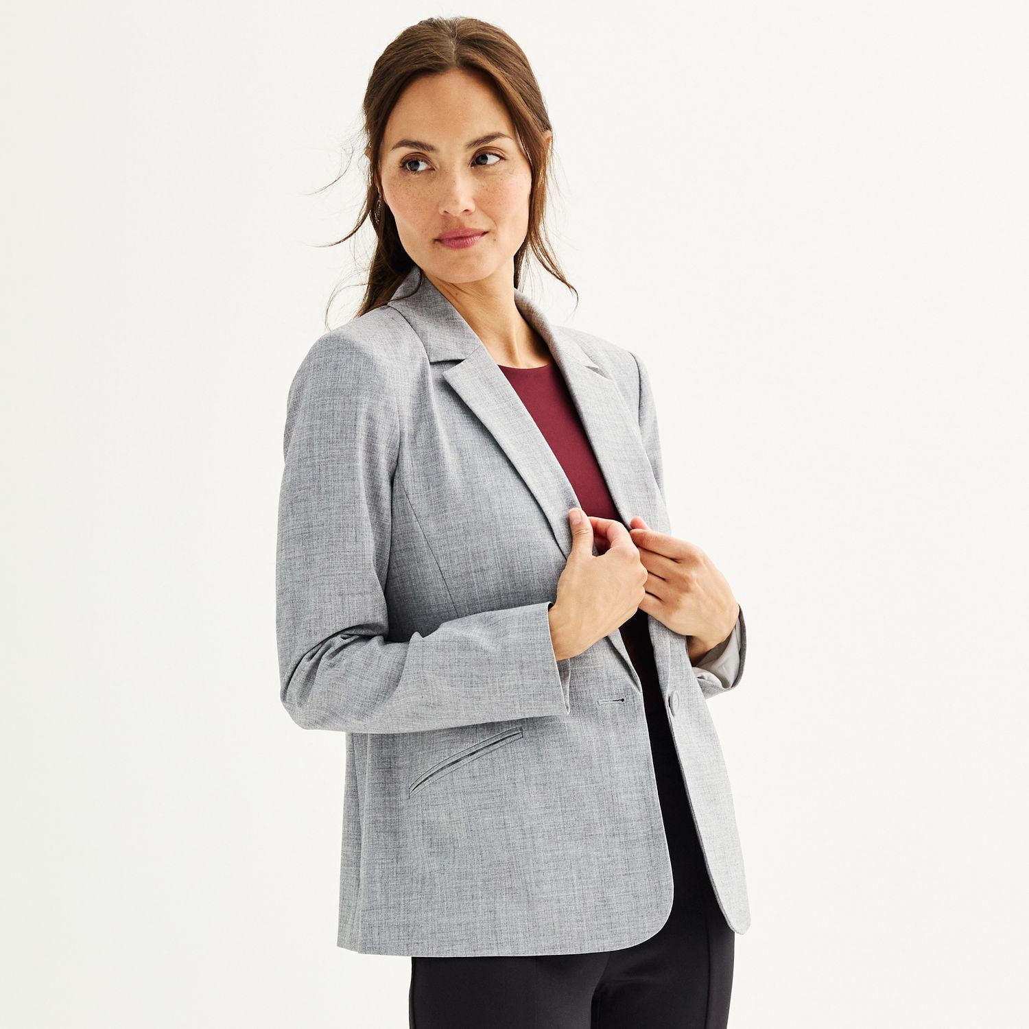Women's Nine West Classic Single Button Blazer Color: Heather Gray Size ...