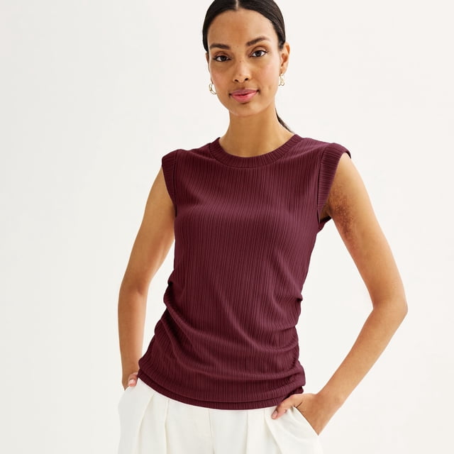 Women's Nine West Short Cap Sleeve Ribbed Crewneck Top Color: Maddie ...
