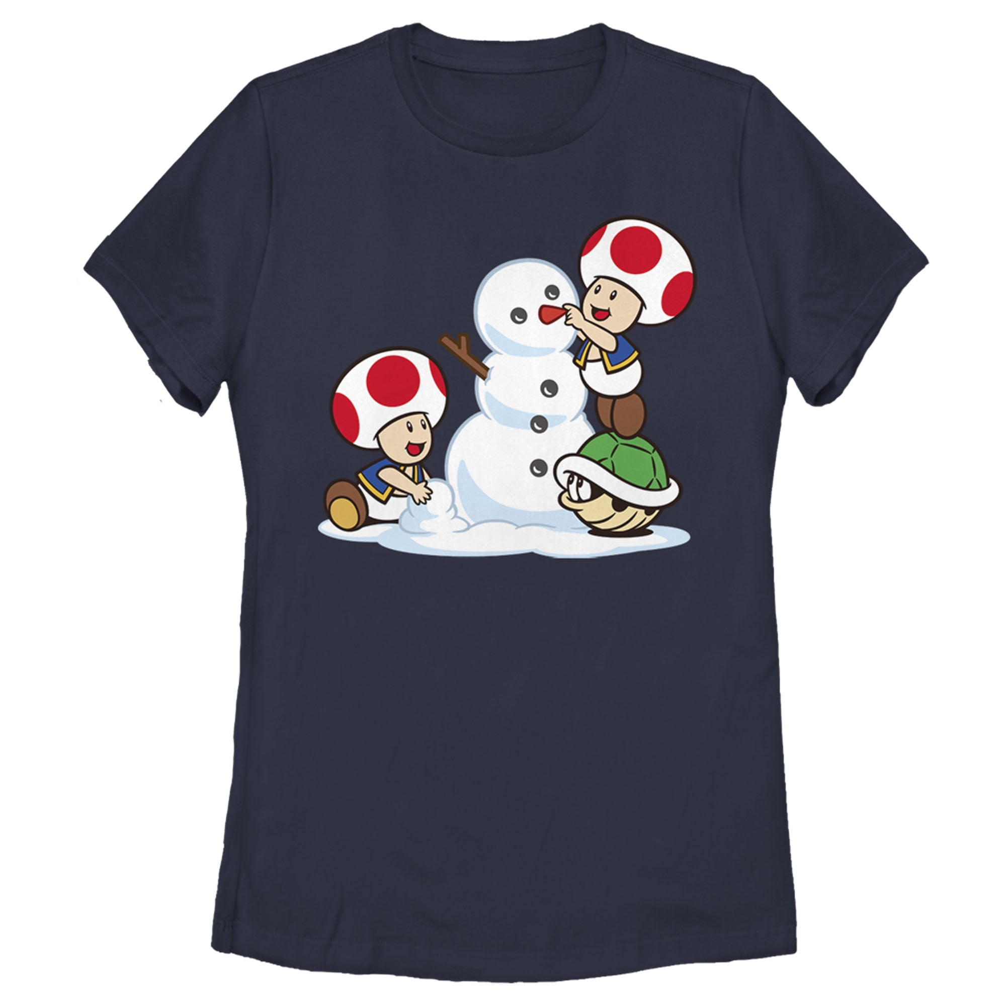 Women's Nintendo Toad Snowman Graphic Tee Navy Blue Large - Walmart.com