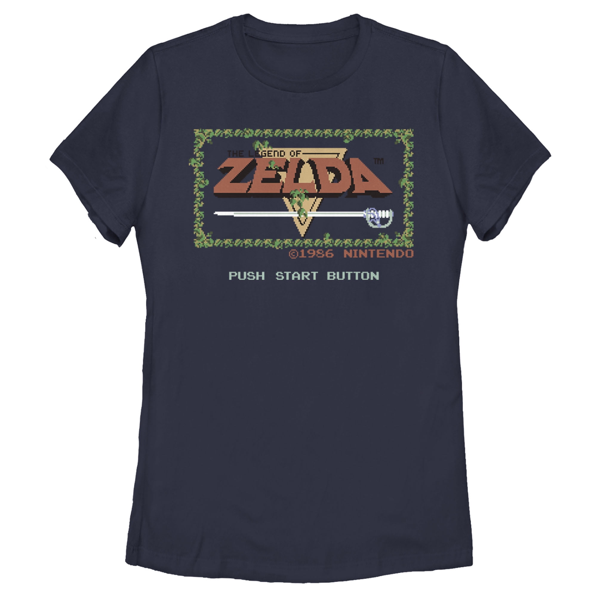 Women's Nintendo Zelda 8-Bit Title Screen Graphic Tee Navy Blue X Large ...