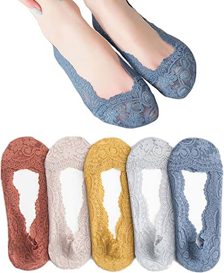 Women's No Show Socks Lace Low Cut Flat Invisible Liner Socks with 360 ...