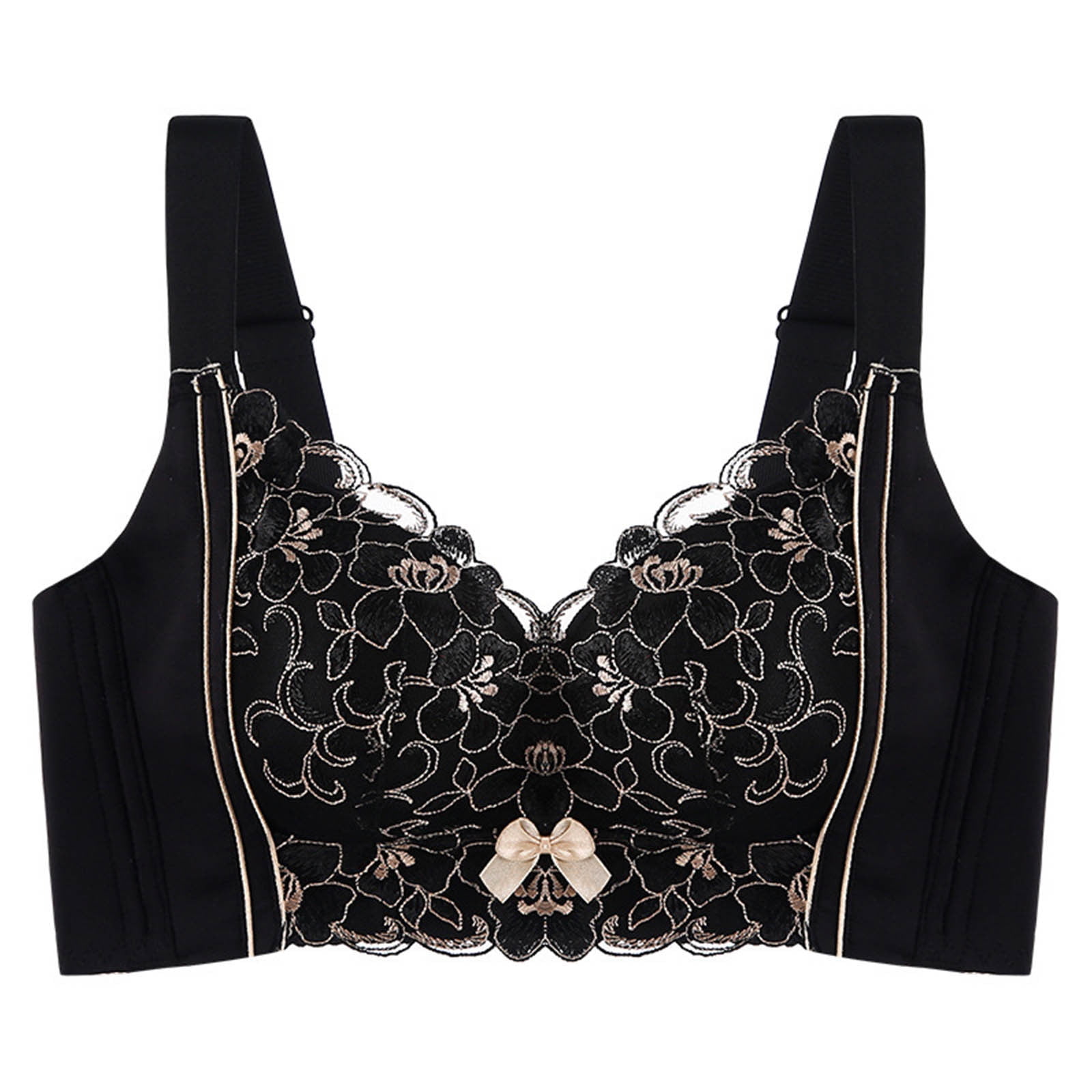 Women's No Steel Wire Embroidered Bra Fixed Wide Straps Thin Cup Large ...