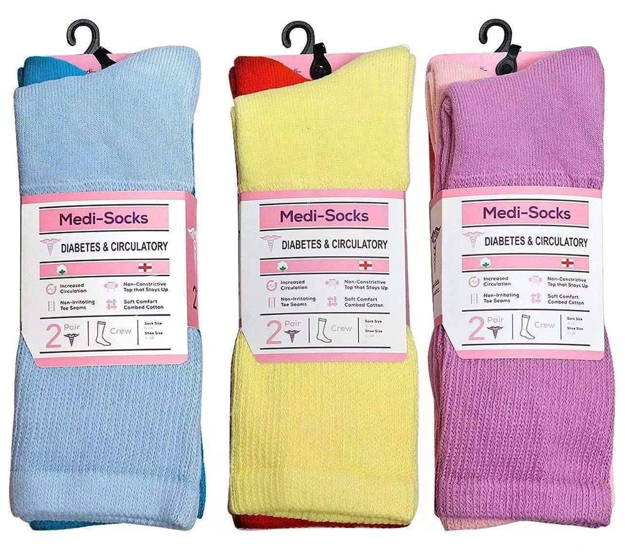 Women's Non-Binding Top Diabetic Crew Socks 6-pack " Pure Cotton ...
