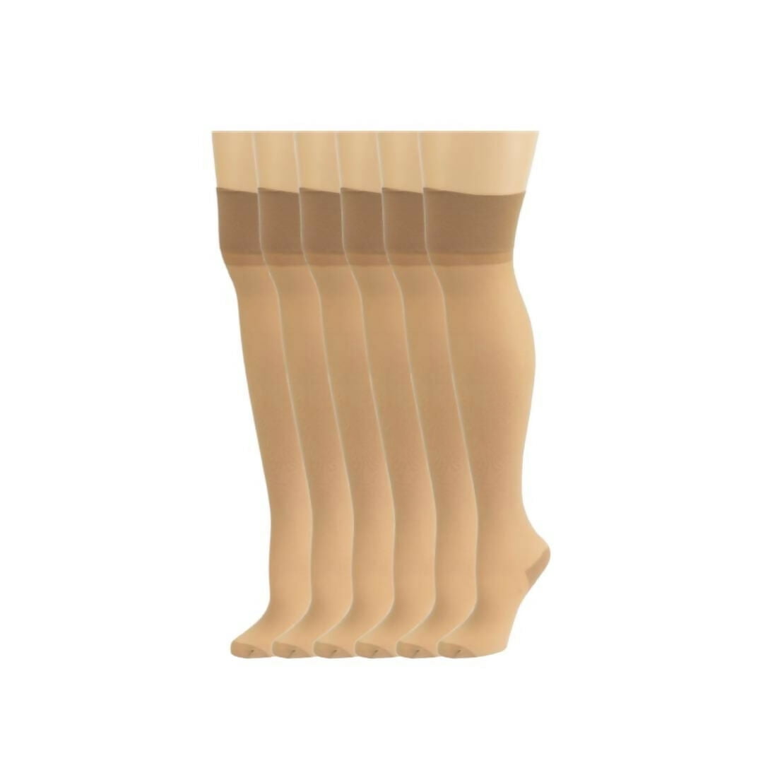 Women's Non-Silicone Thigh High Sheer Stretch Stockings in 6 Pair Packs ...