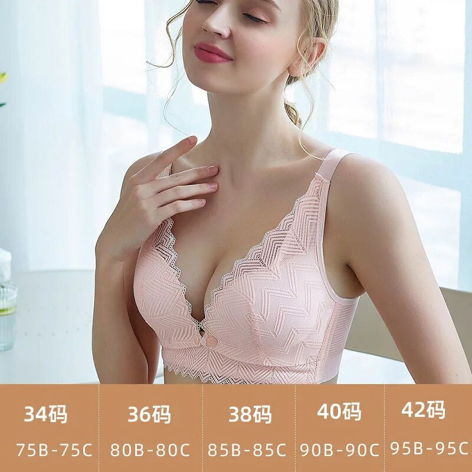 Women‘s Non Steel Ring Gathered Front Open Button breas Tfeeding Bra with Lace pregnant ...