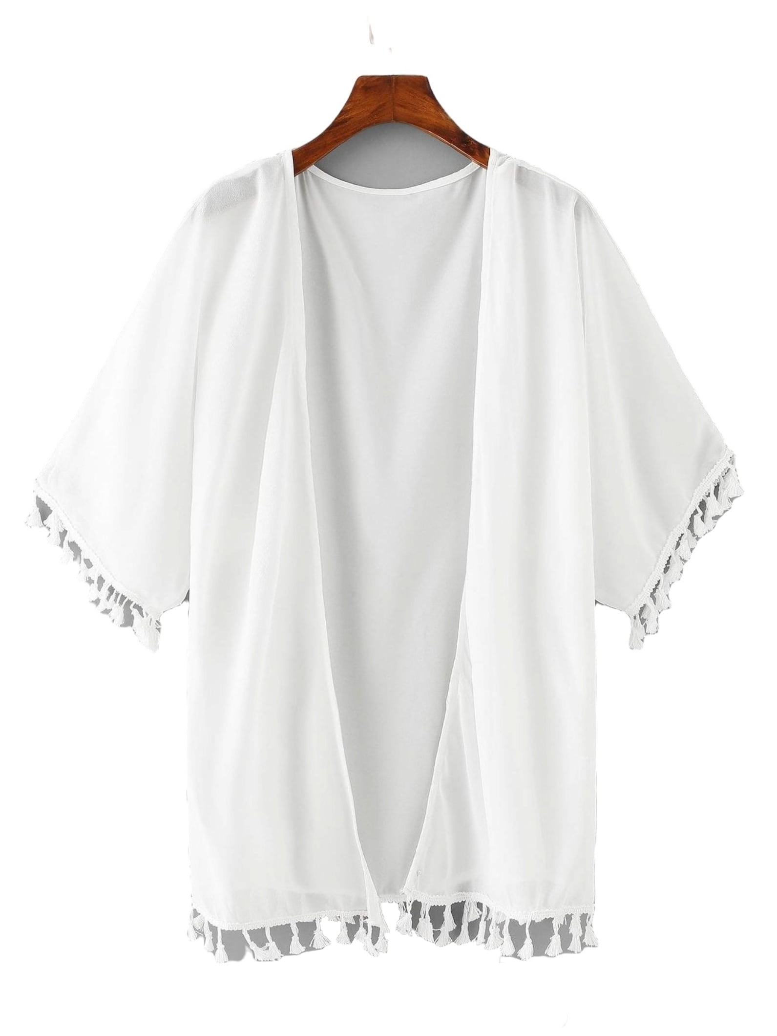 Women's Elbow-Length Plain White Kimono, Solid Non-Stretch, Plus Size S ...