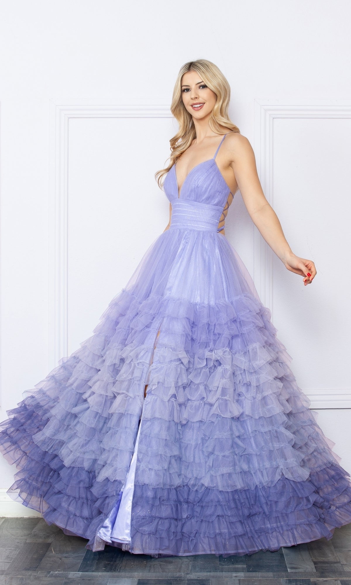 Women's Nox Anabel C1420 Ruffled Ombre Prom 2026 Ball Gown Periwinkle A ...