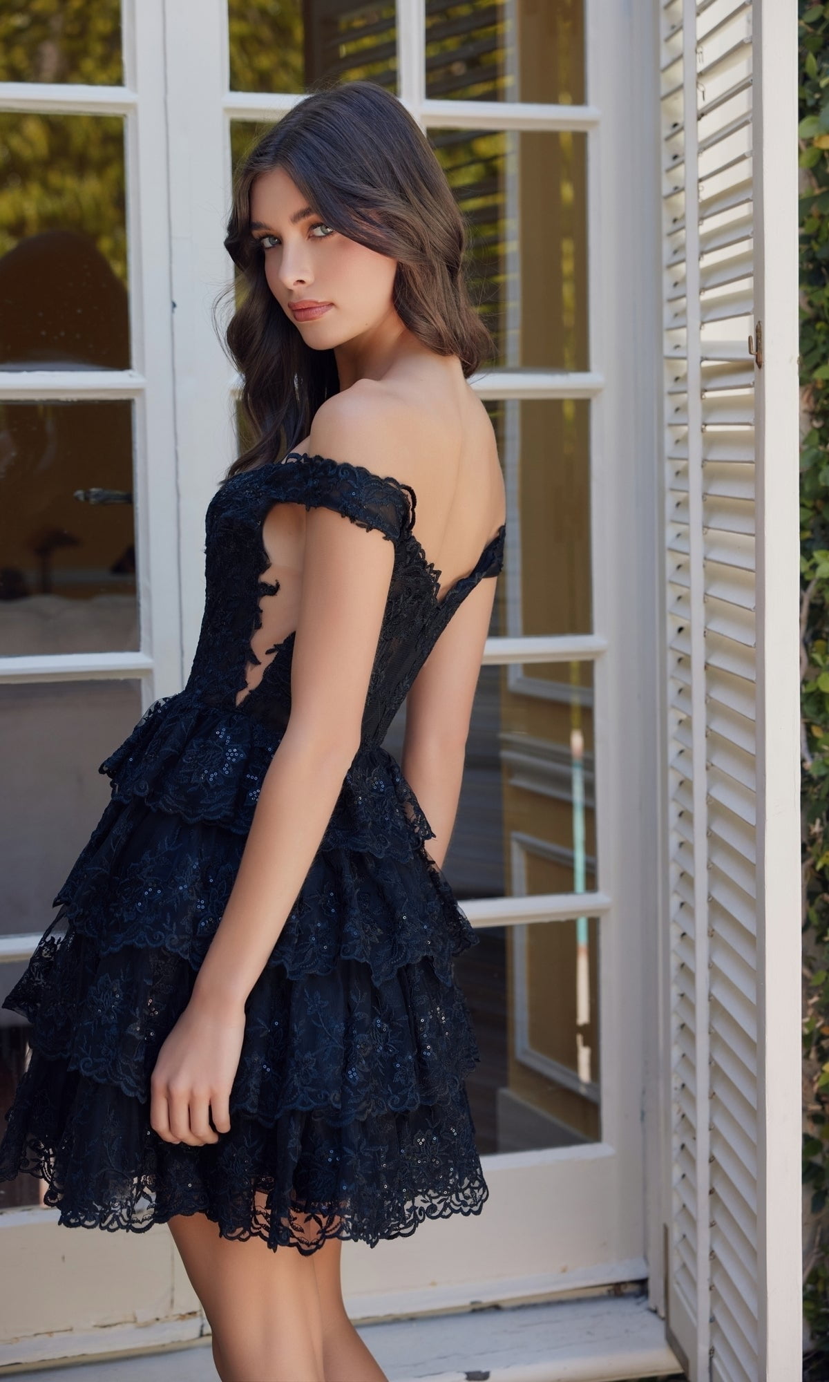 Women's Nox Anabel R877 Flirty Short Ruffled Lace Hoco Dress Black Size ...