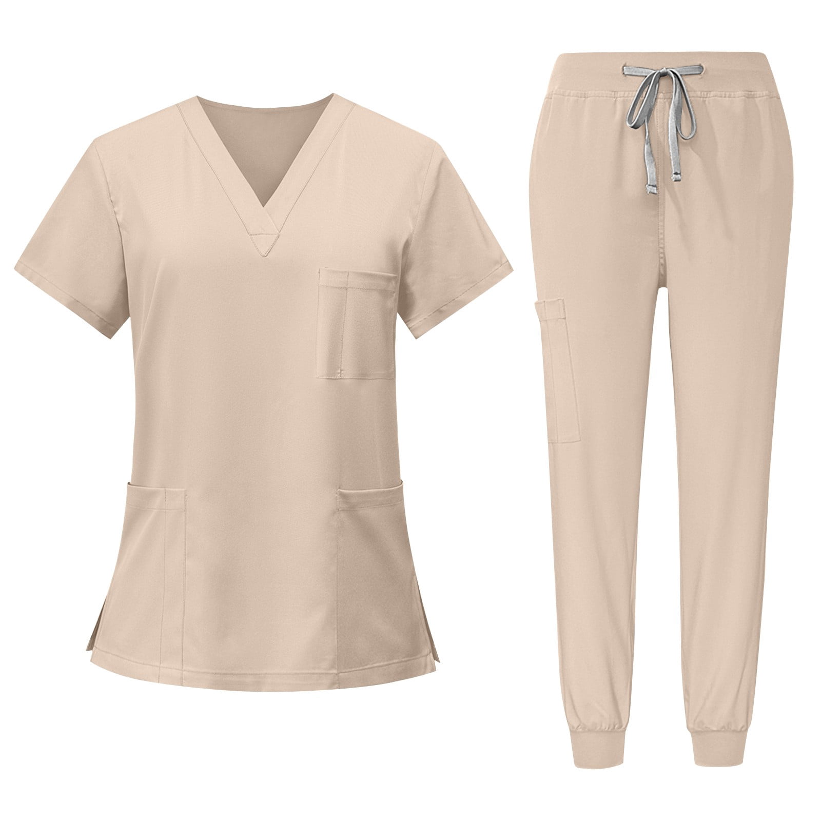 Women's Nurse Uniforms Quick Dry Fabric Solid Color V-Neck Pocket Short ...