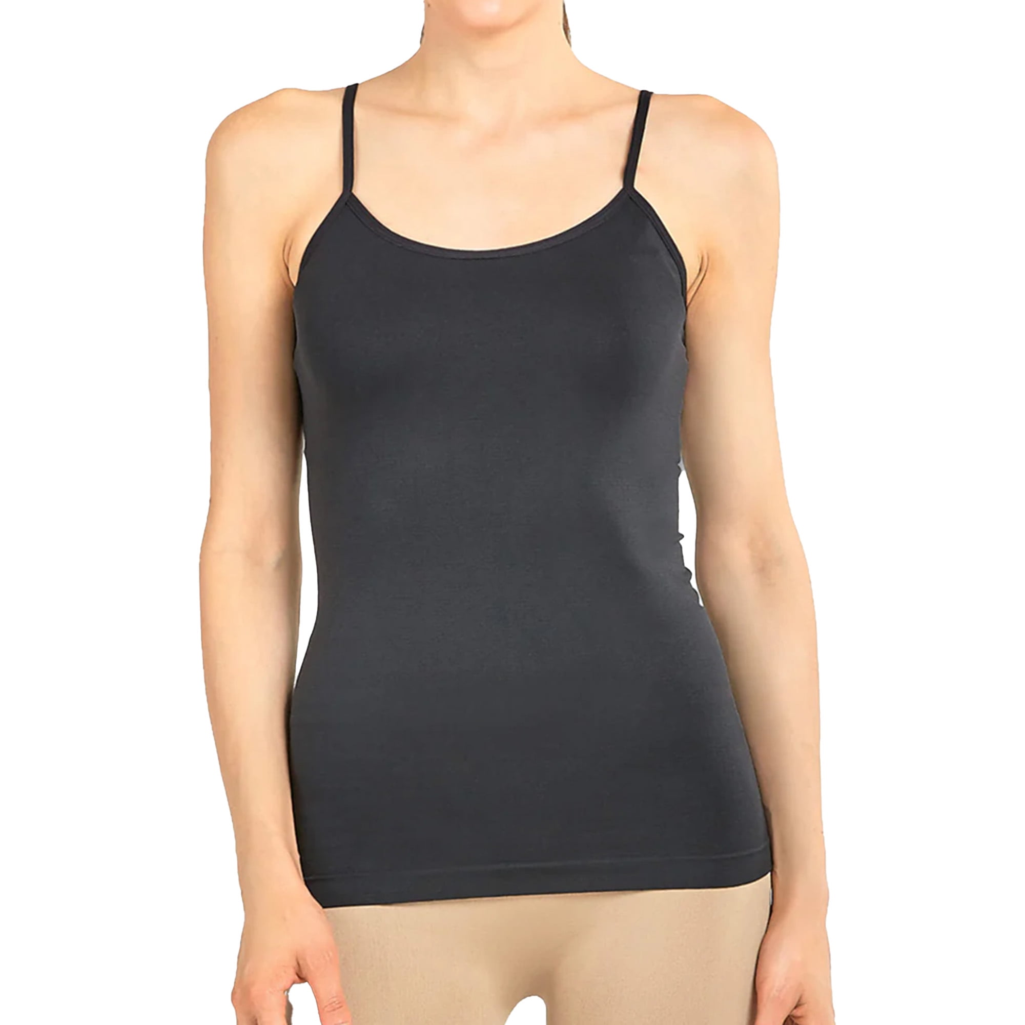 Women's Nylon Camisole Stretch Tank Top Adjustable Plus Size, Dark Grey ...