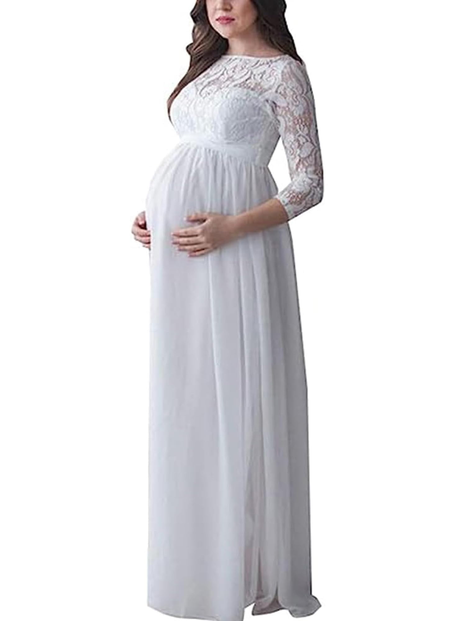 Women's Off Shoulder Maternity Maxi Dress Elegant Solid Color Long ...