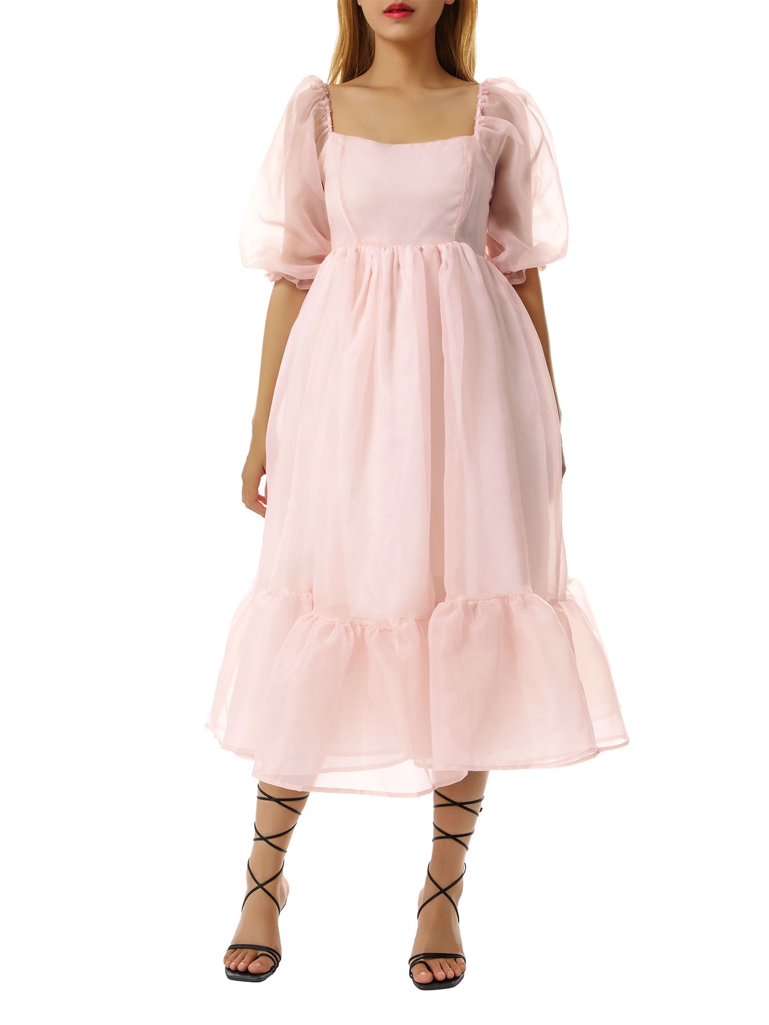 Women's Off Shoulder Puffy Sleeve Mini Dress Tulle Princess Dress ...