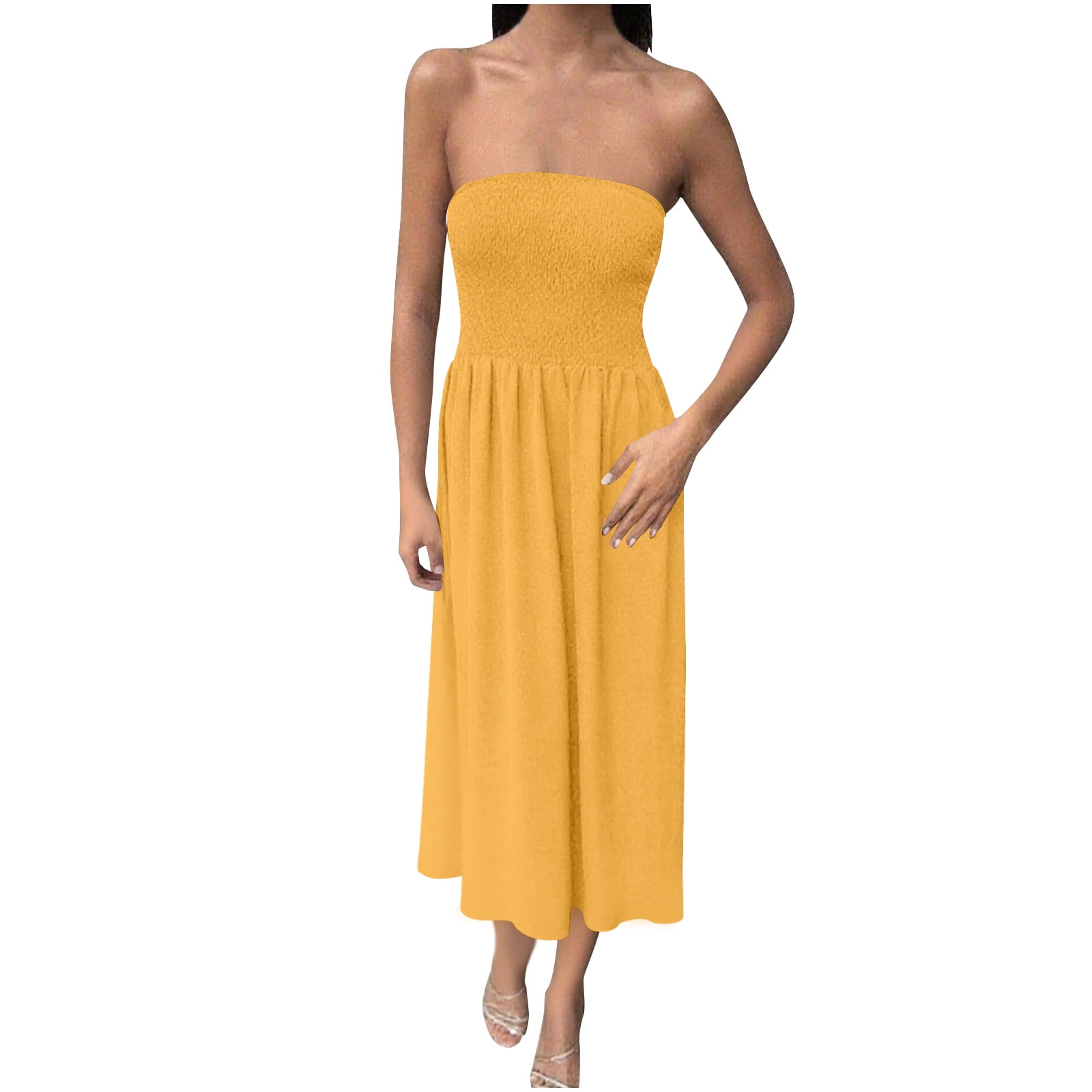 Women's Off Shoulder Strapless Tube Long Dress Simple Slim Fit Solid ...