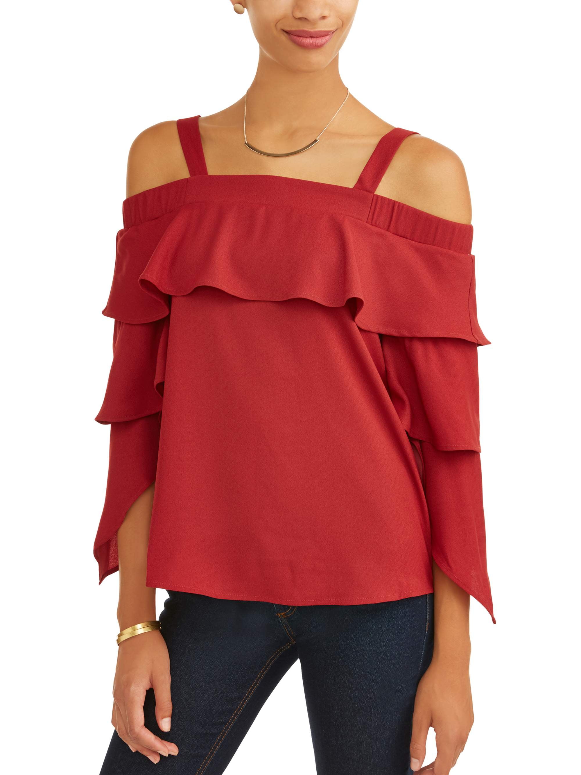 Women's Off The Shoulder Ruffle Top - Walmart.com