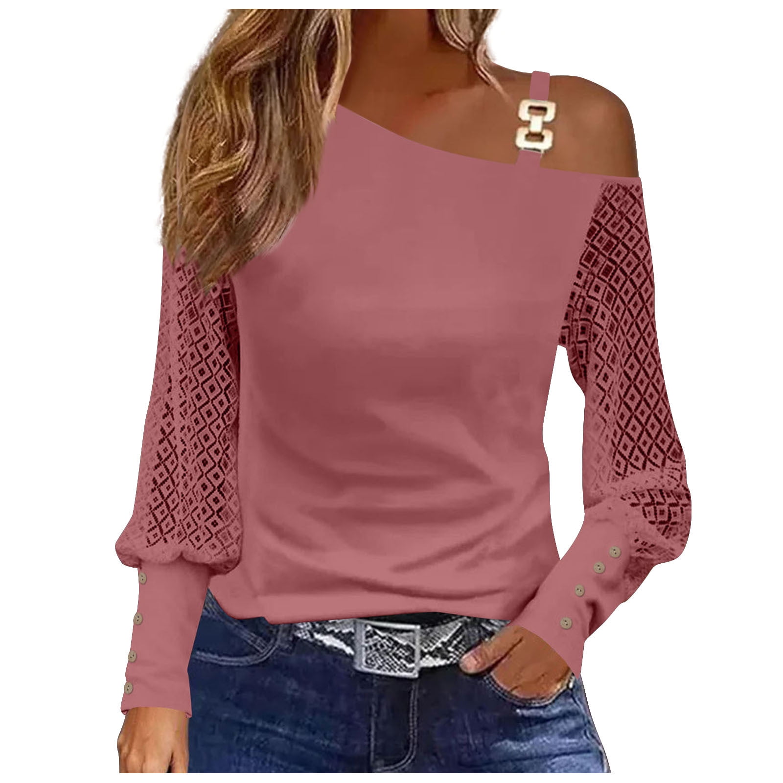 Women’s Off The Shoulder Strap Tops Casual Loose One Shoulder Blouse ...