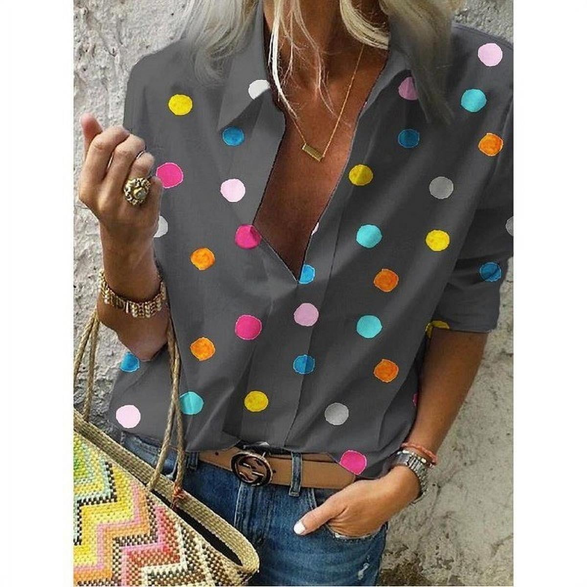 Women's Office Lady Colourful Dot Print Blouse Tops Casual Long Sleeve ...