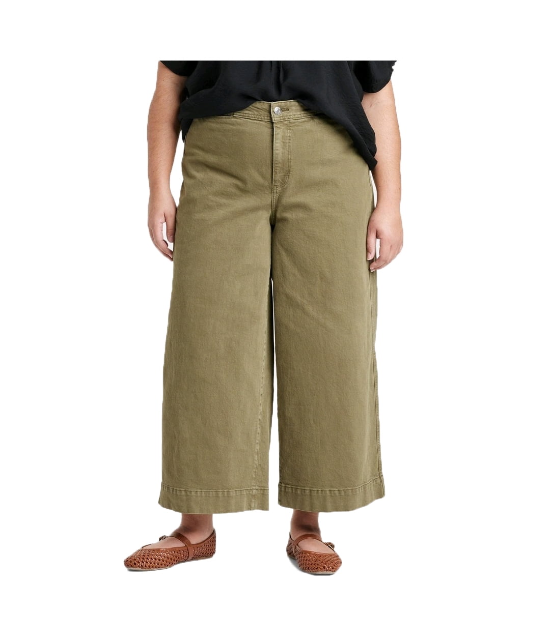 Women's Olive Green Plus Size Smart High-Rise Wide Leg Jeans - 16 ...