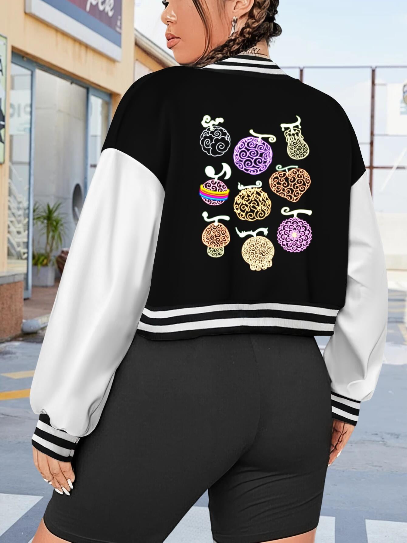 Women's One Piece Anime Baseball Jacket Luffy Hoodie Big Size Varsity ...