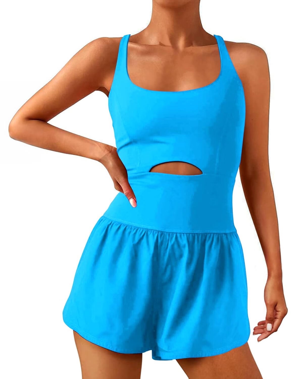 Womens Workout Jumpsuits with Padded Bras One Piece Square Neck ...