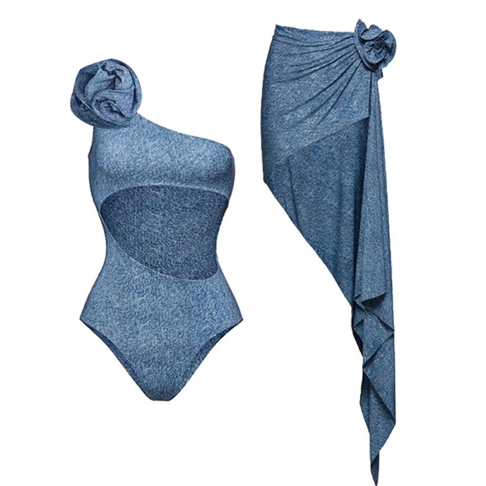 Women's One Piece Swimsuit Big Flower Tie Design Hot Spring Bikini Set ...