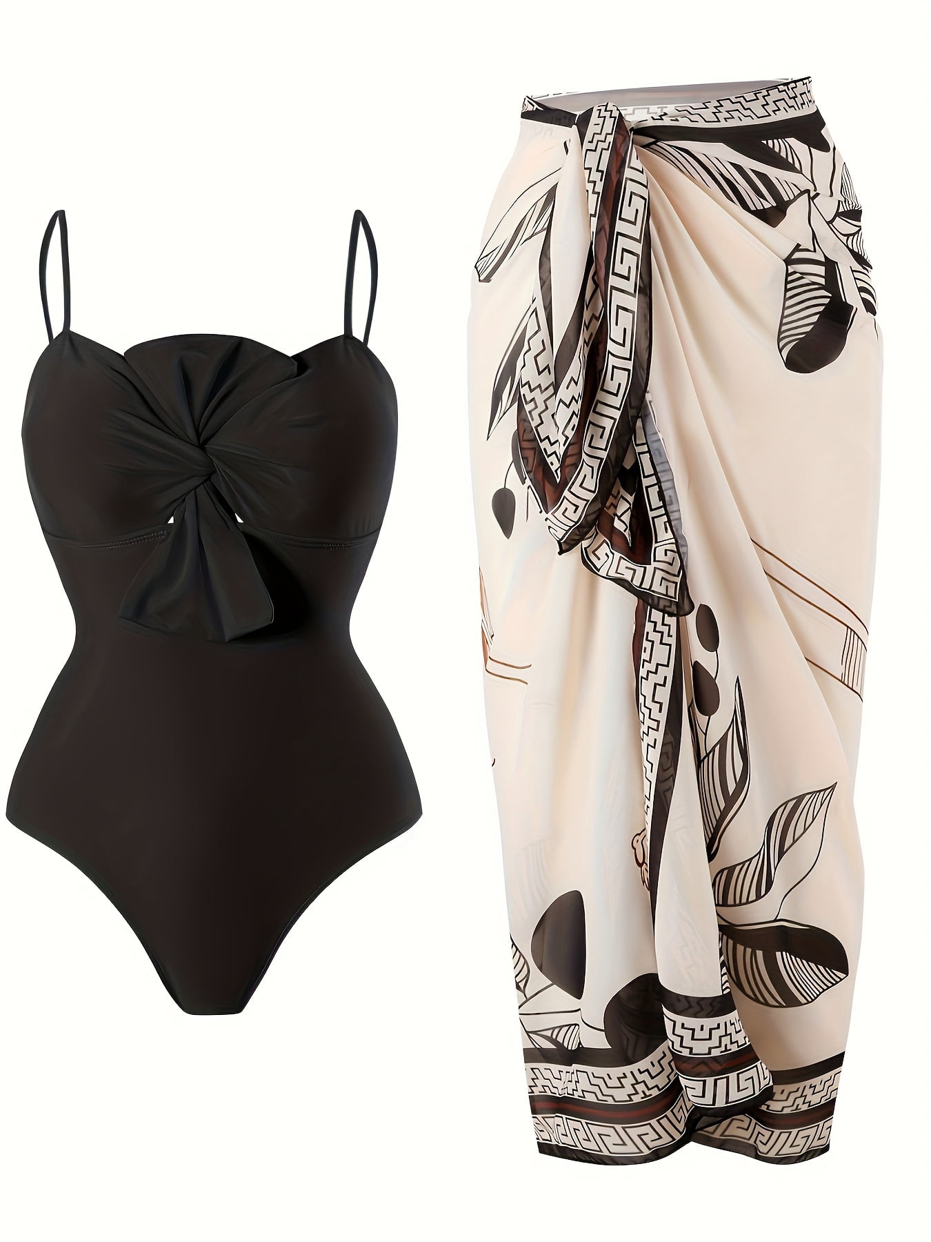 Women's One Piece Swimsuit Retro Printed Tummy Control Tie Shoulder ...