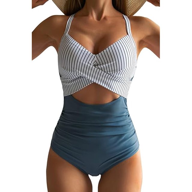 Womens One Piece Swimsuit Sexy Black Cutout Scallop Trim Bathing Suit