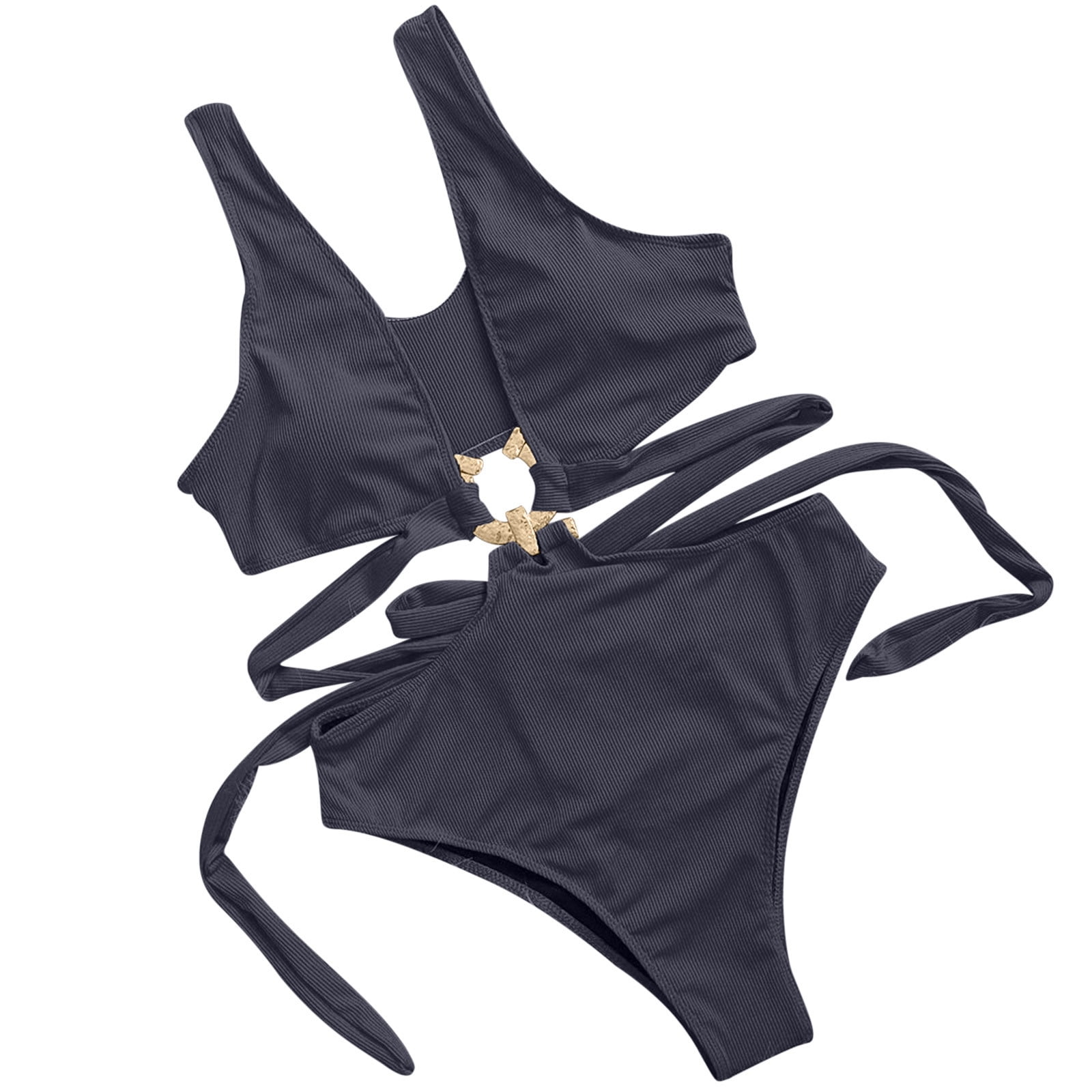 Womens One Piece Swimsuits Sexy Deep V Neck Ring Linked Bikini Cut Out