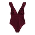 Women's One-Pieces Plain Sexy Swimsuit Plunge Neck Burgundy S (4 ...