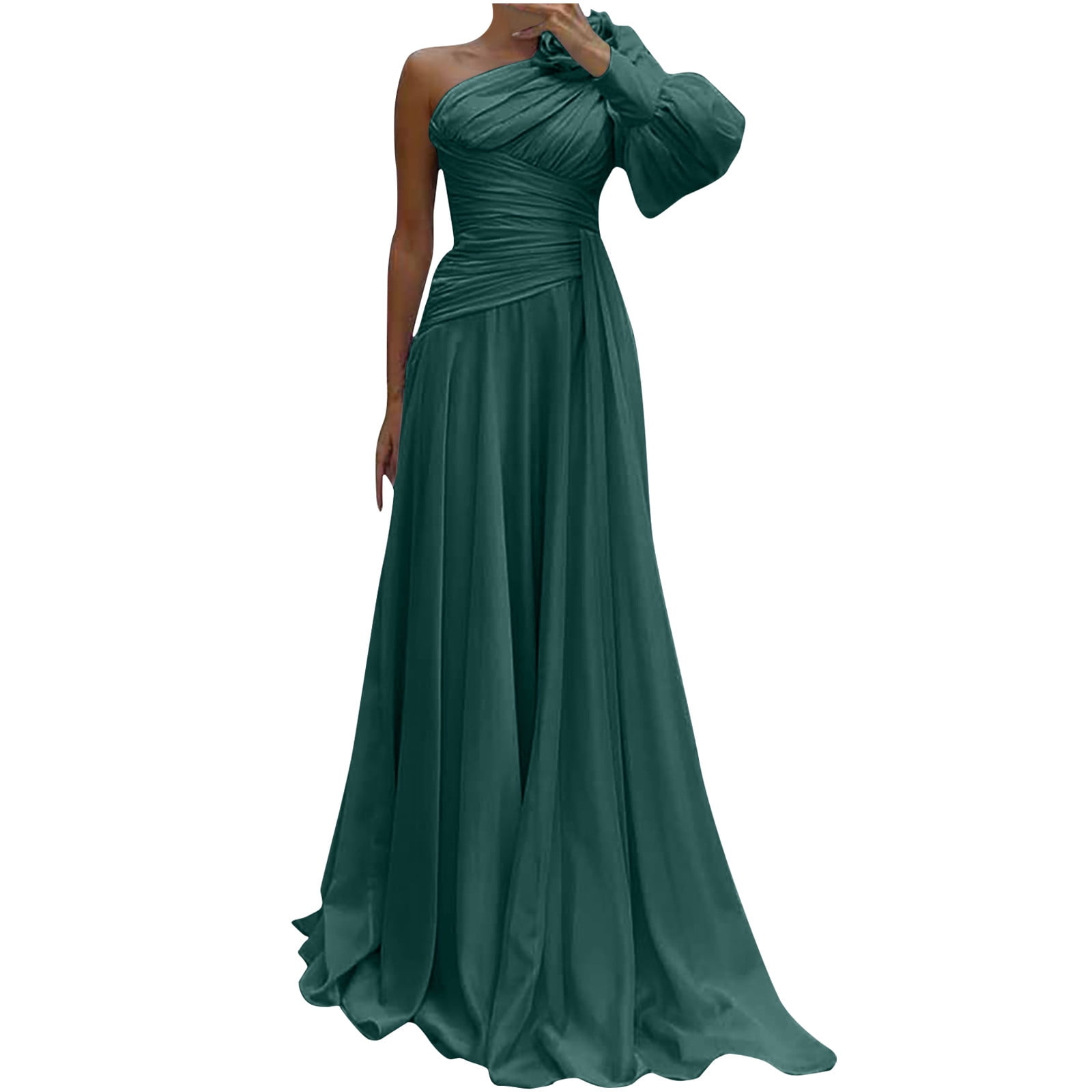 Women's One Shoulder Bridesmaid Dresses for Wedding Long Ruched A Line ...