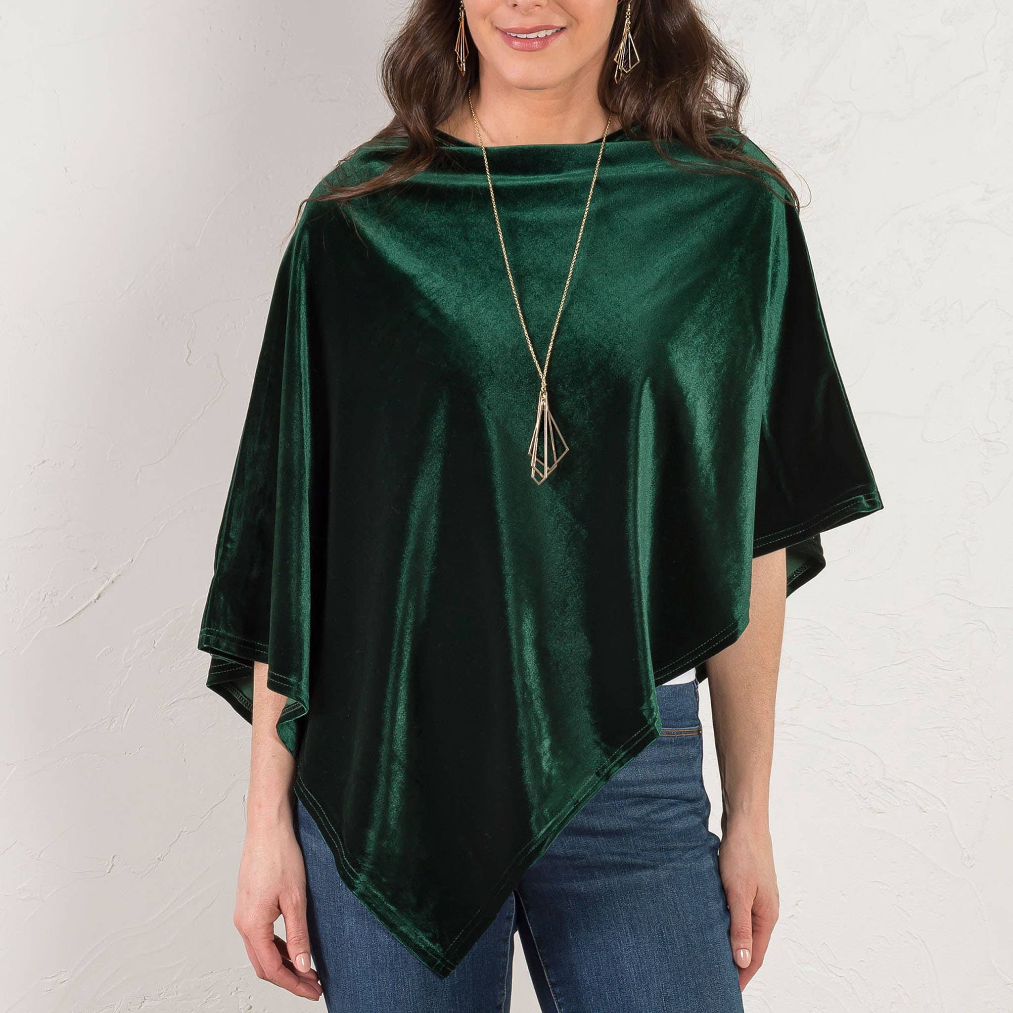 Women's One Size Emerald Green Velvet Poncho by Howard's - Walmart.com