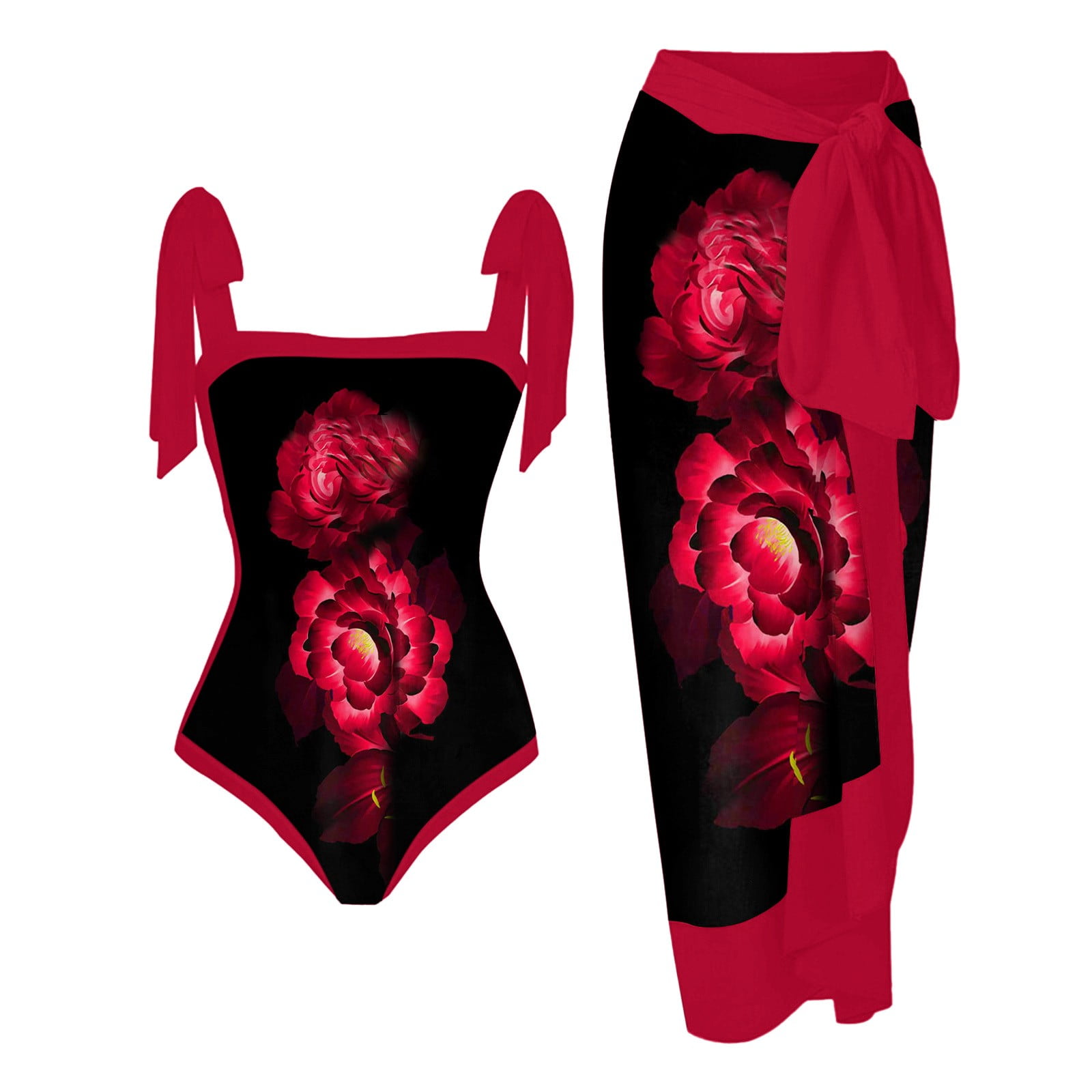 Womens Onepiece Swimsuits Tummy High Waisted Bathing Suit Wrap Tie