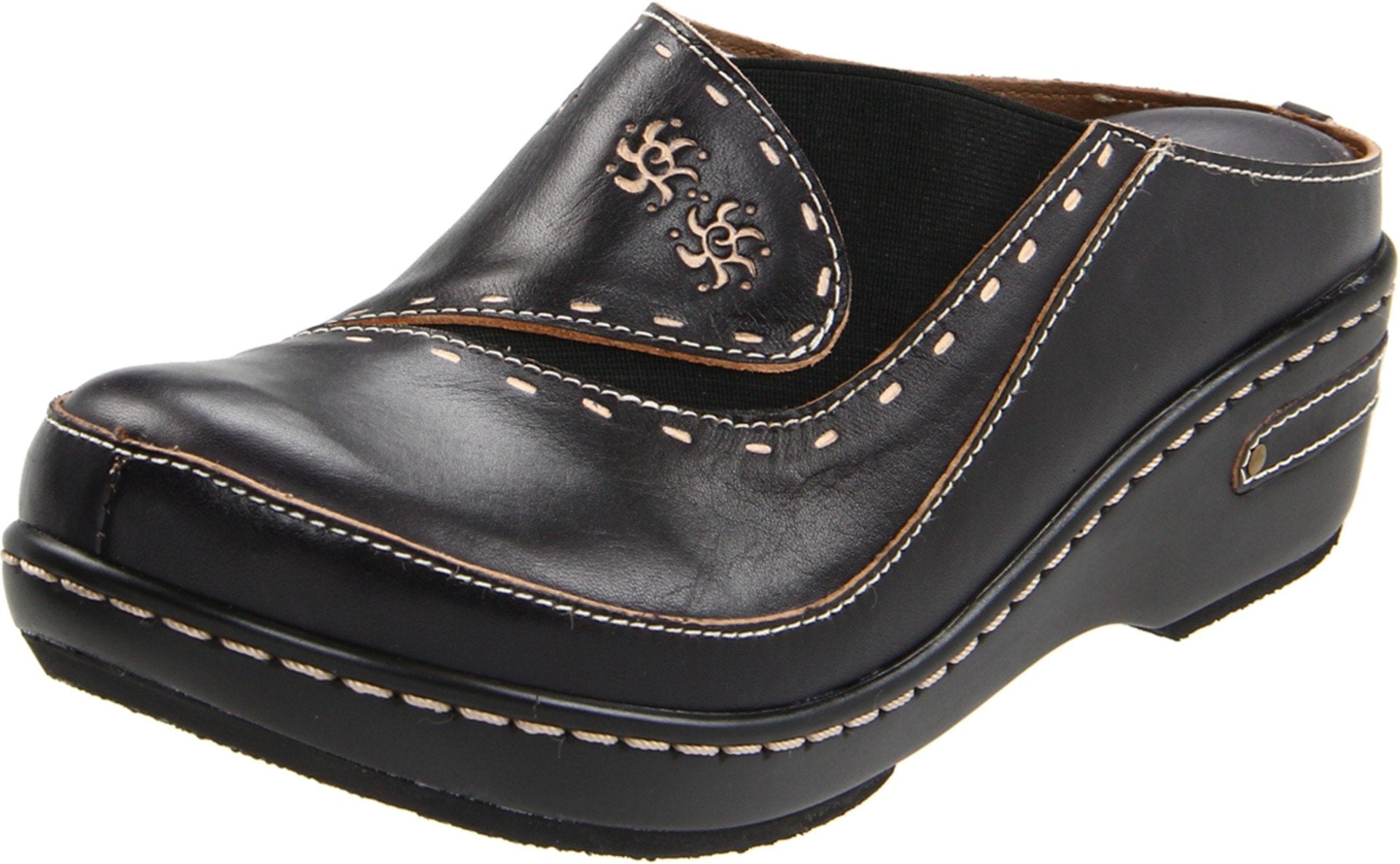 Women's Open-Back Hand-Painted Leather Clogs - Black - European Size 3 ...