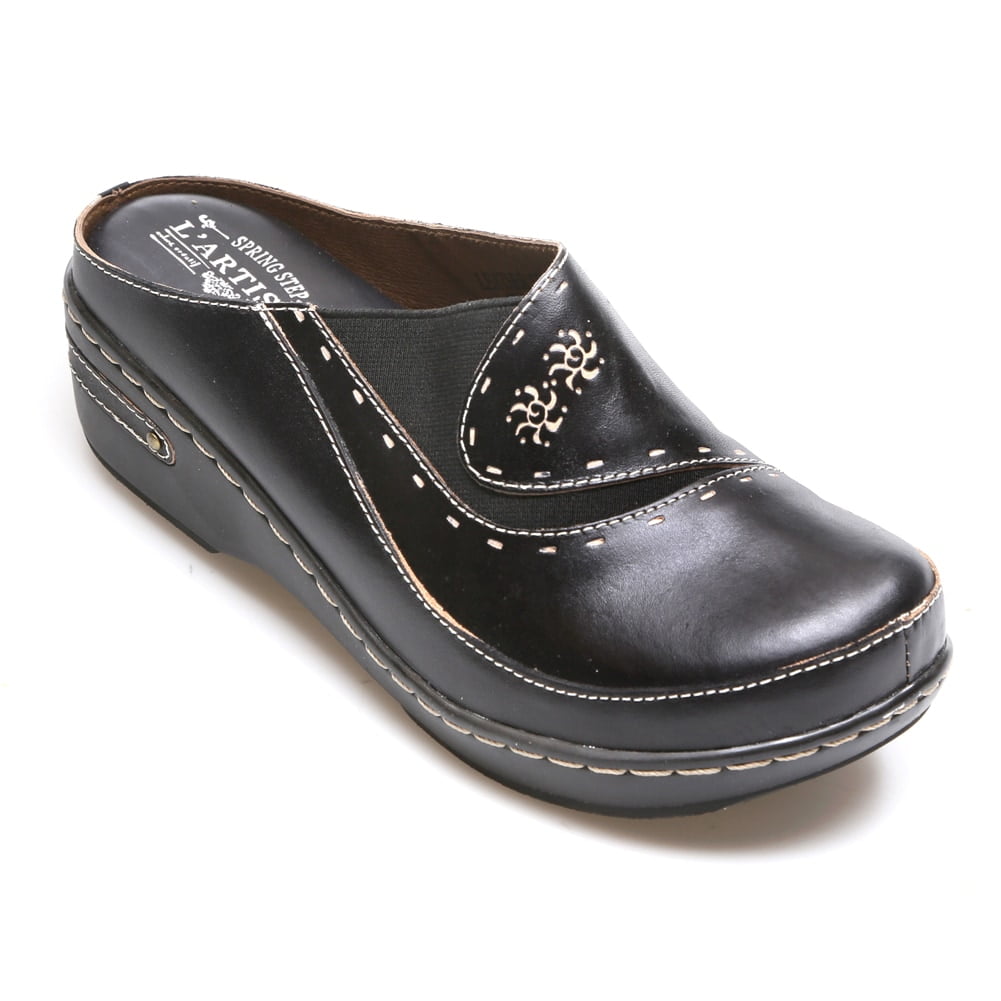 Women's Open-Back Hand-Painted Leather Clogs - Black - European Size 3 ...