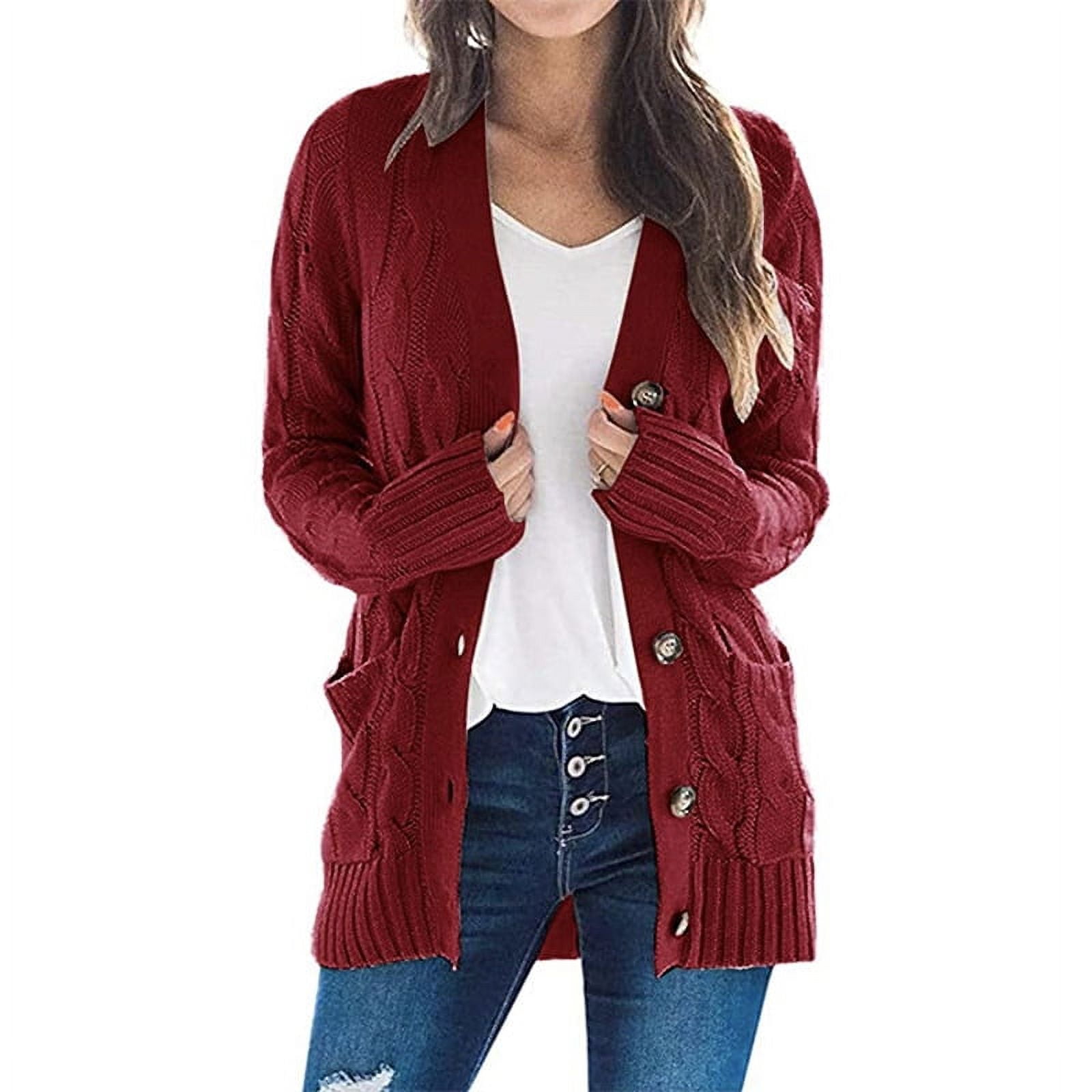 Womens Open Front Cardigan Sweaters Button Down Cable Knit Chunky
