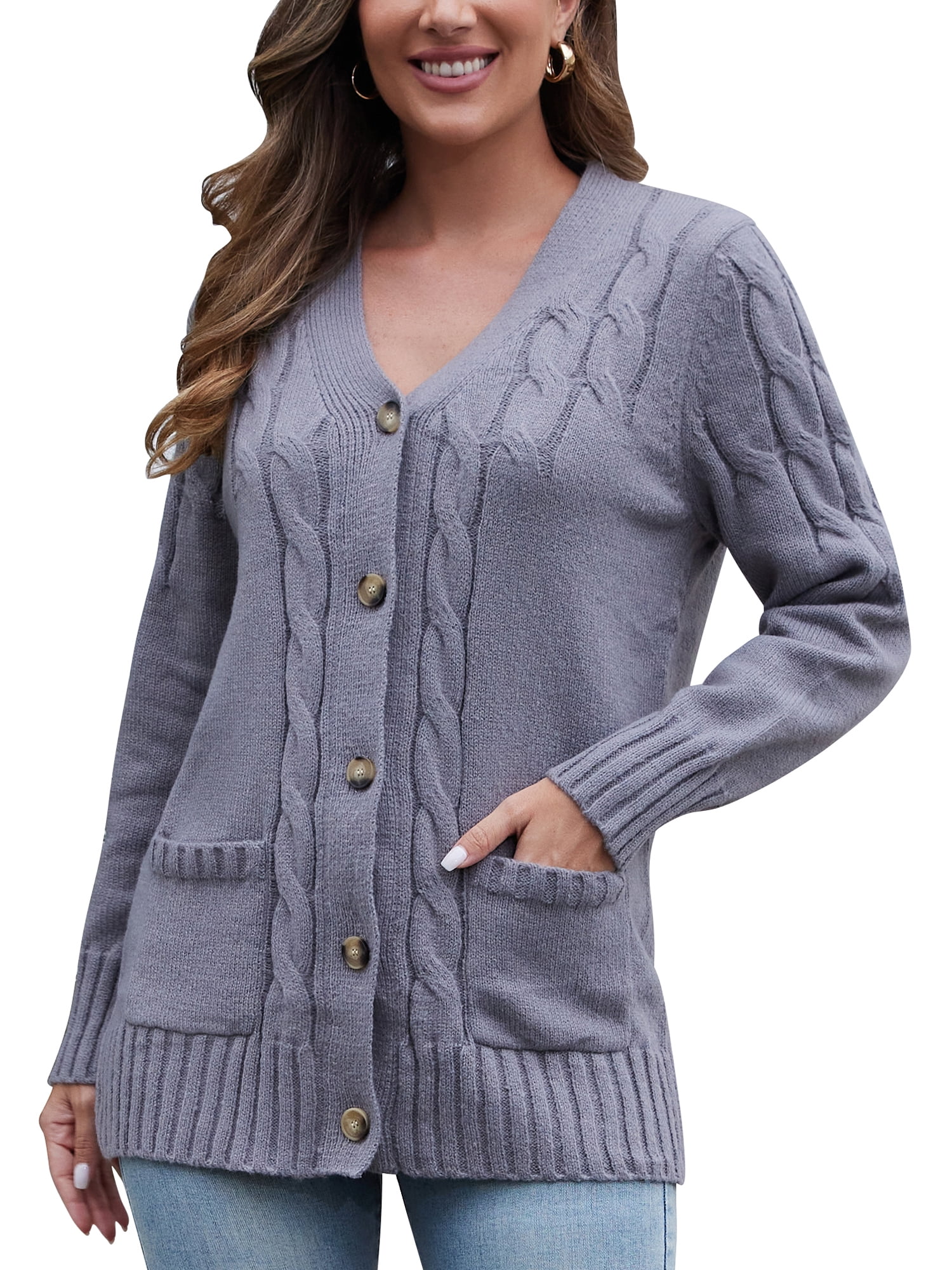 Cardigan Sweaters for Women Long Sleeve Button Down Knit Sweater Coat ...