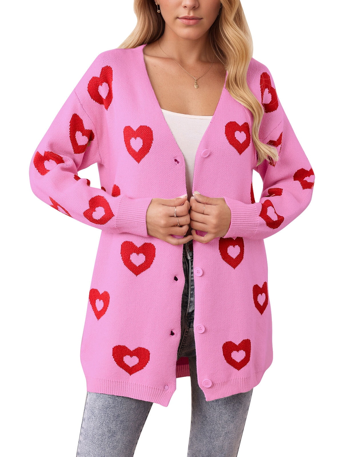 Women's Open Front Cardigan Sweaters Valentine's Day Cute Heart Sweater ...