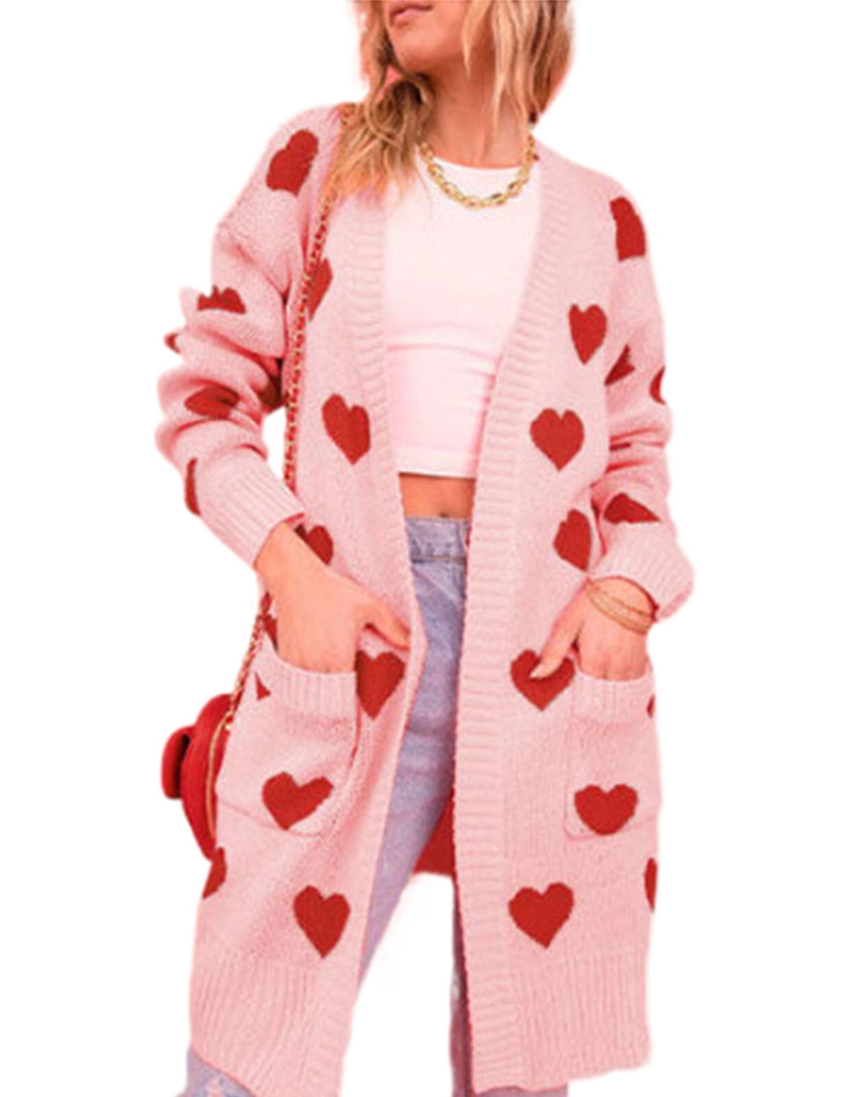 Women's Open Front Cardigan Sweaters Valentine's Day Heart Sweater Fall ...