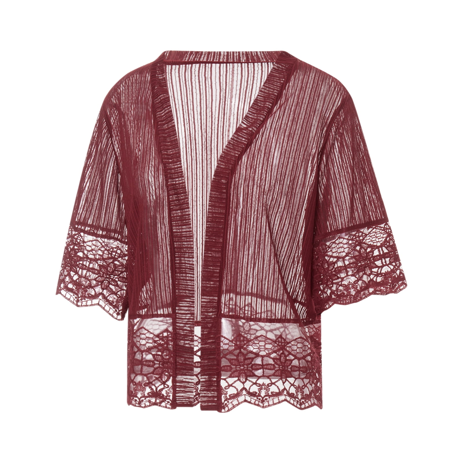 Women´s Open Front Shrug, Short Sleeve Solid Color Lace Patchwork Sheer ...