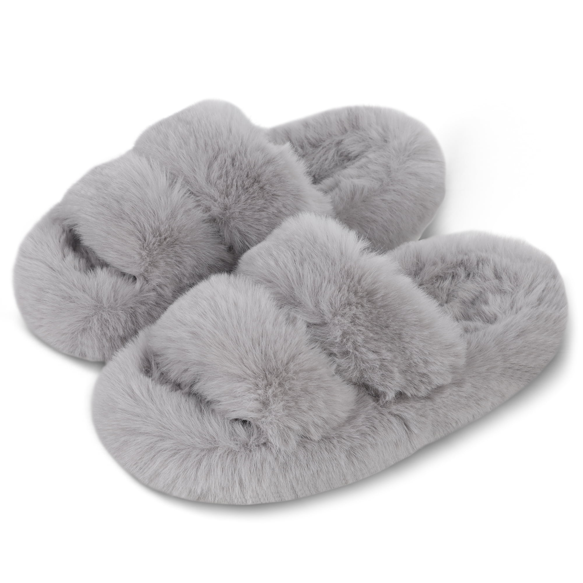 Women's Open Toe Fashion Double Strap Fuzzy Slippers,Soft and Cute ...