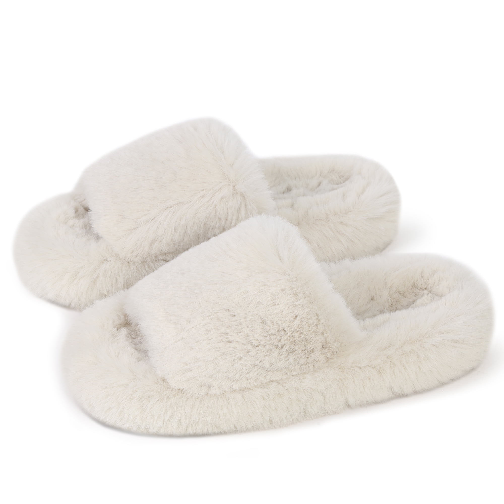 Women's Open Toe House Slippers,Soft and Cute Fluffy Faux Plush Indoor ...