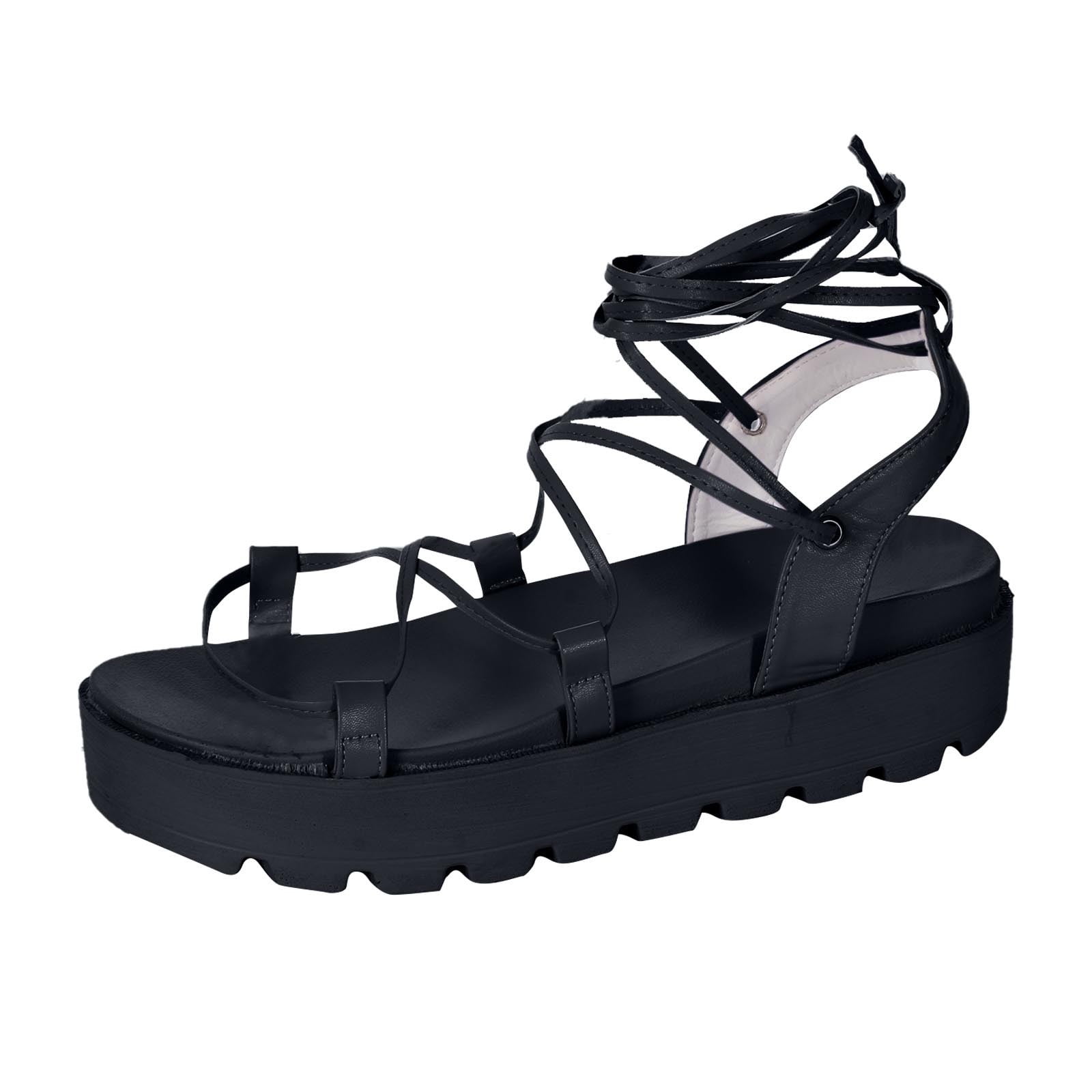 Women’s Open Toe Platform Flat Sandals Lace Up Open Toe Gladiator ...