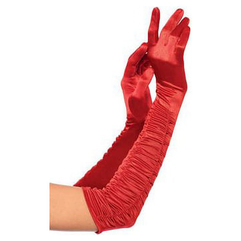 Women's Opera Length Ruched Satin Gloves, Red, One Size - Walmart.com