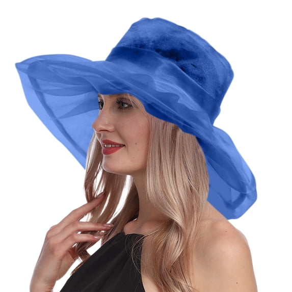 Women's Organza Wide Brim Sun Hat Foldable UV Protection Summer Beach ...