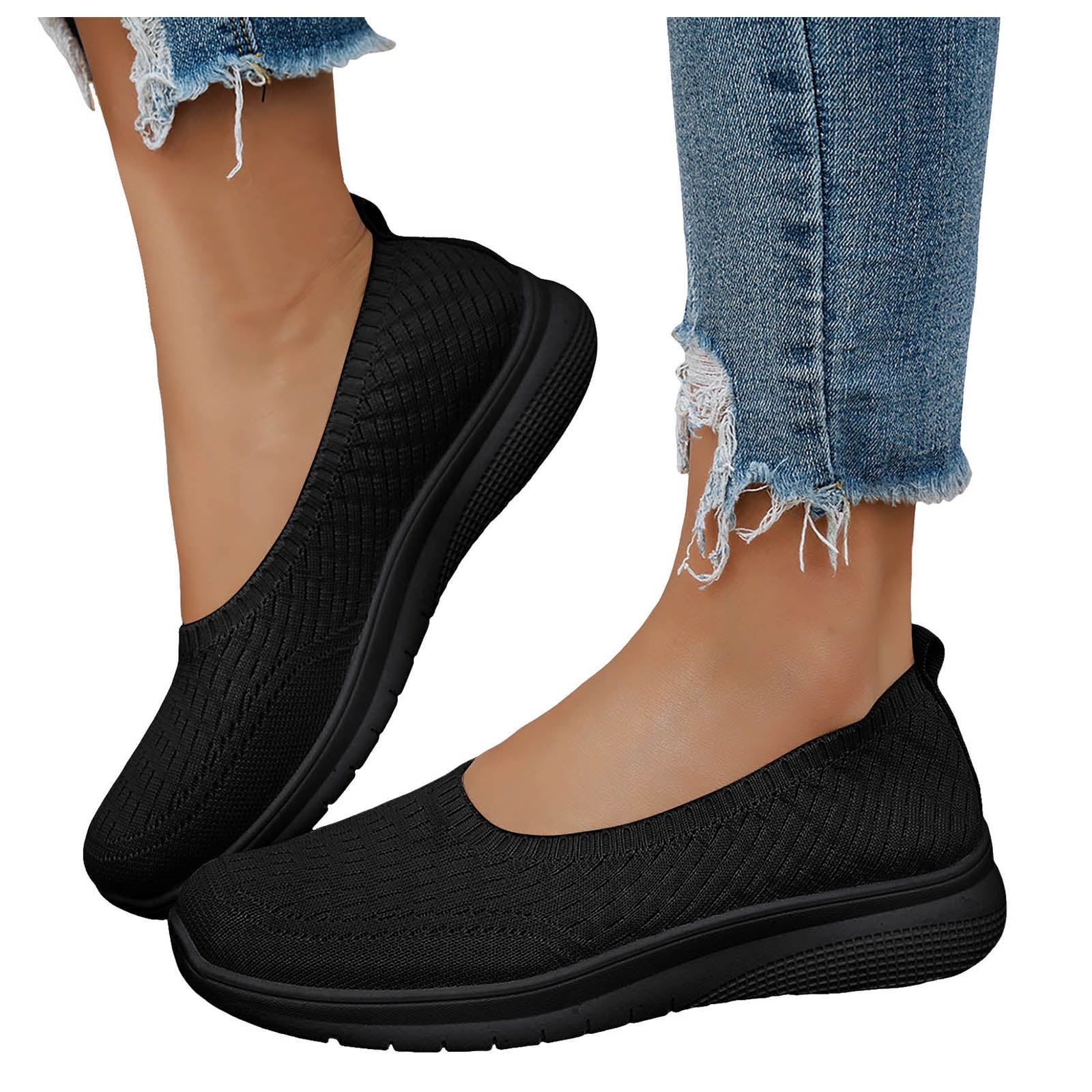 Women's Orthopedic Platform Slip on Walking Shoes Comfortable Knitted ...