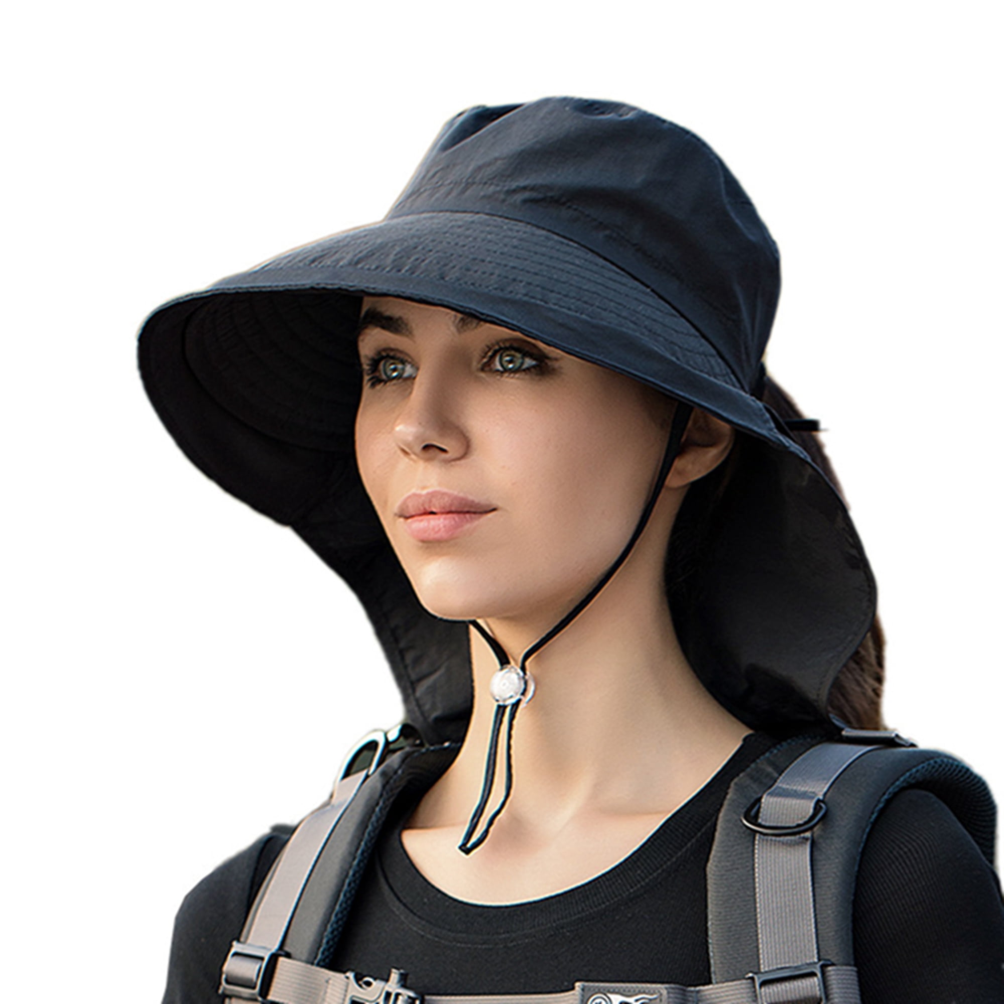 Women’s Outdoor Sun Hats, Wide Brim Ponytail Hiking Hat with Neck Flap ...