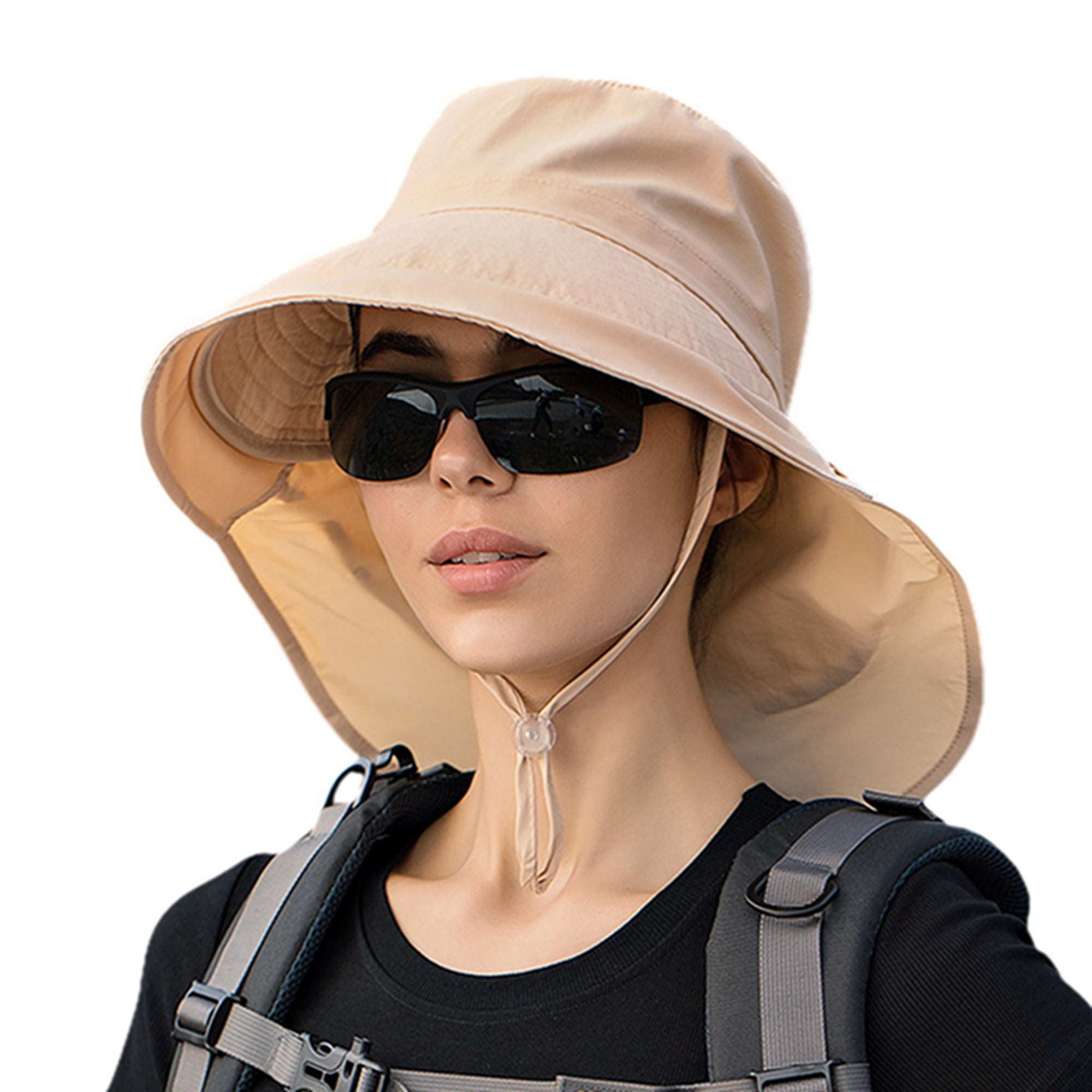 Women’s Outdoor Sun Hats, Wide Brim Ponytail Hiking Hat with Neck Flap ...