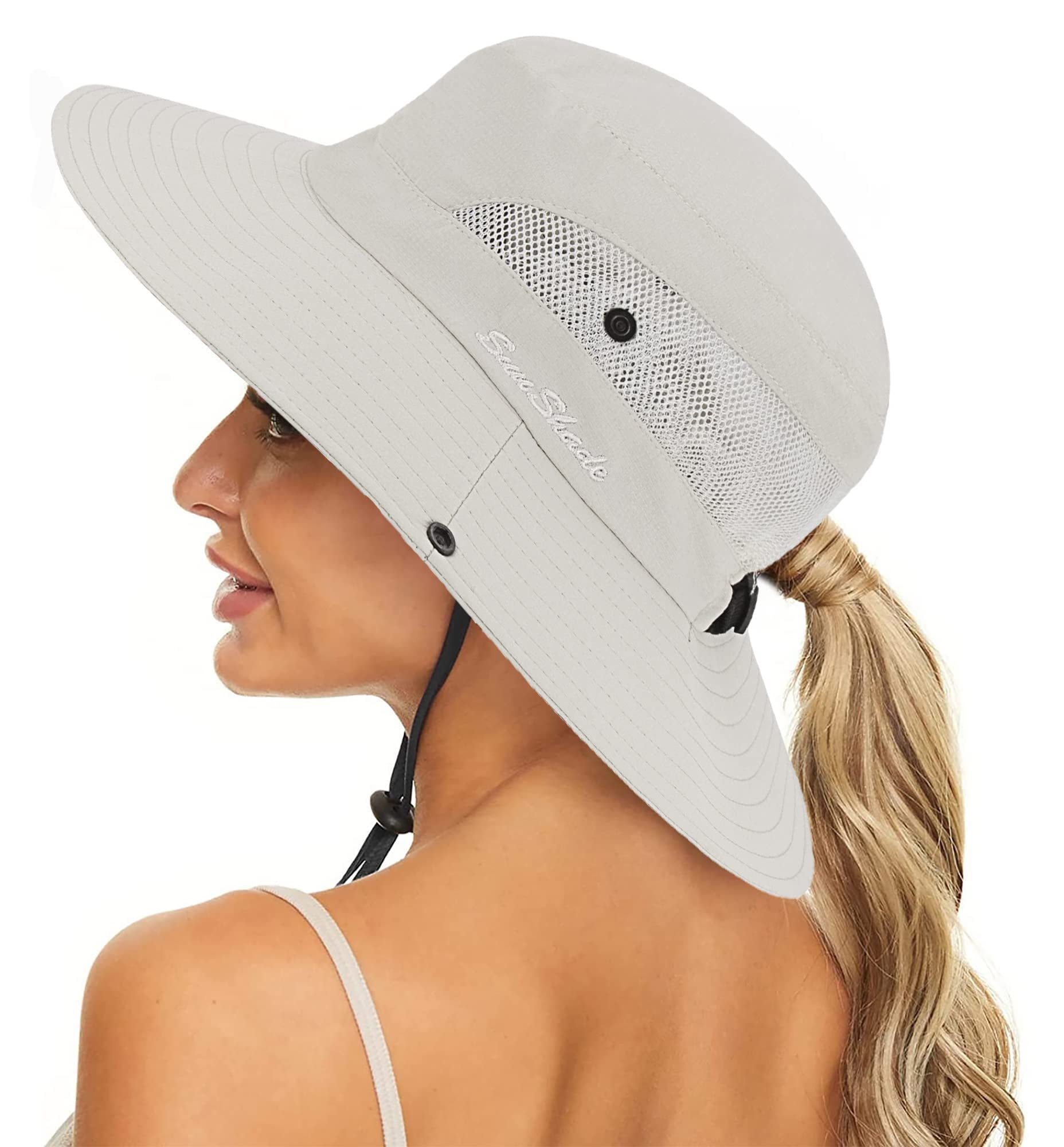 Women's Outdoor UV-Protection-Foldable Sun-Hats Mesh Wide-Brim Beach ...