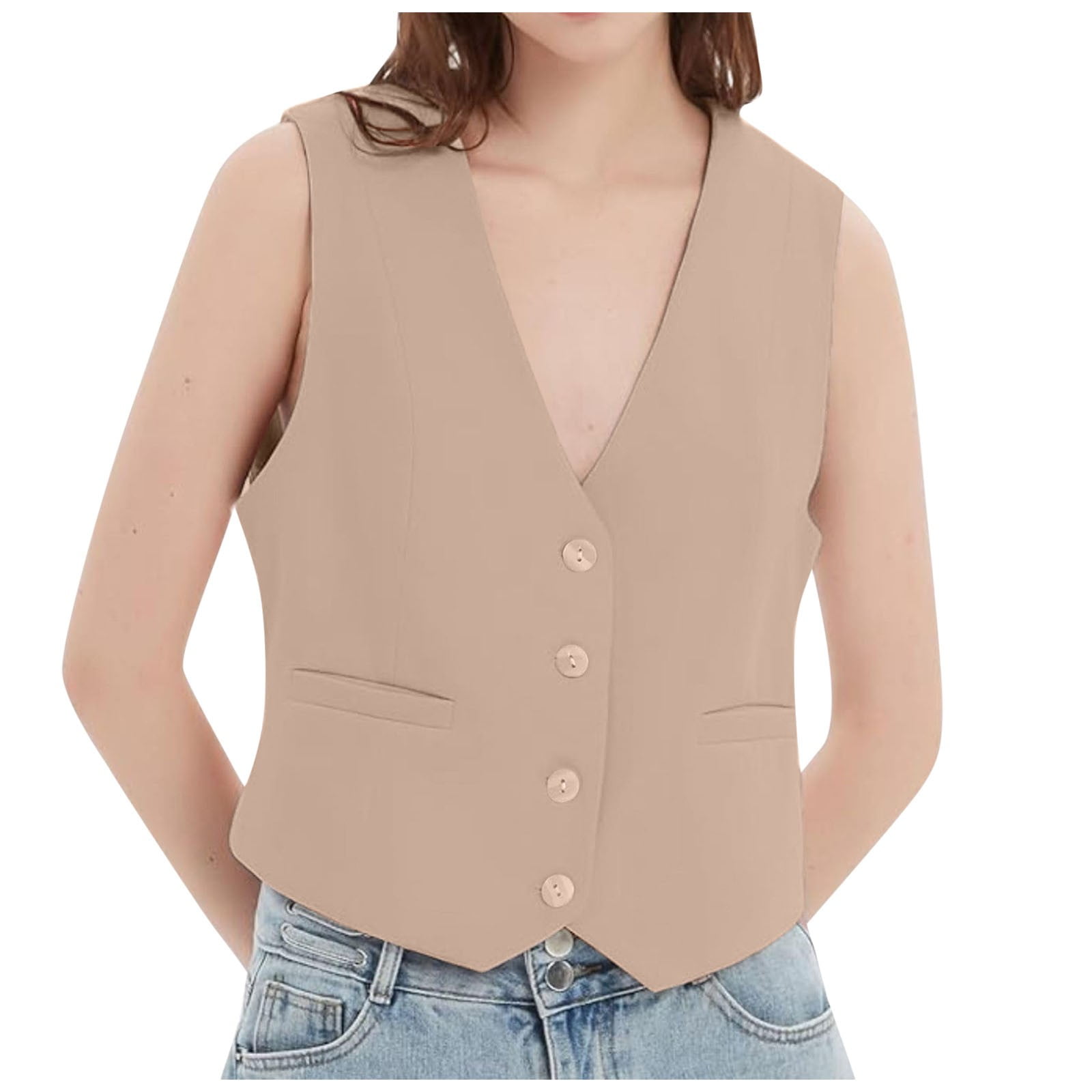 Women's Outerwear Vests Women's Cropped Suit Vest Dressy V Neck Button ...