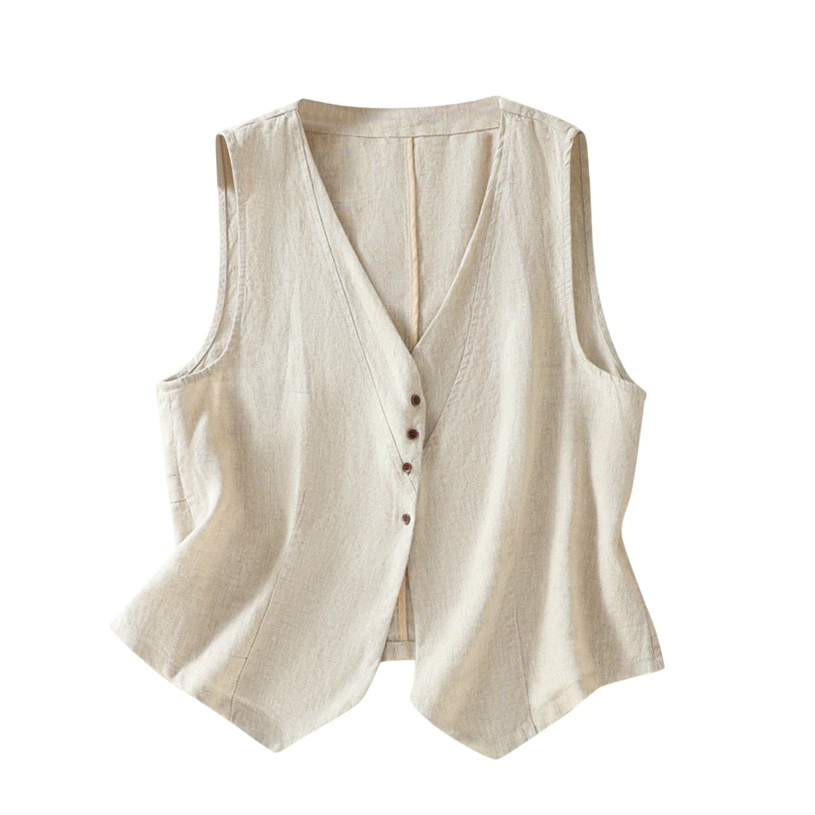 Women's Outerwear Vests Womens Cotton Linen Vest Casual Loose V Neck ...